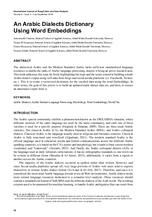 (PDF) An Arabic Dialects Dictionary Using Word Embeddings