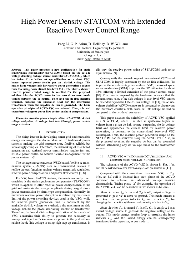 (PDF) High power density STATCOM with extended reactive power control range