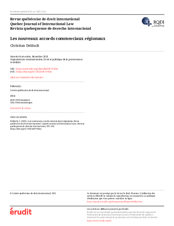 (PDF) Les nouveaux accords commerciaux régionaux