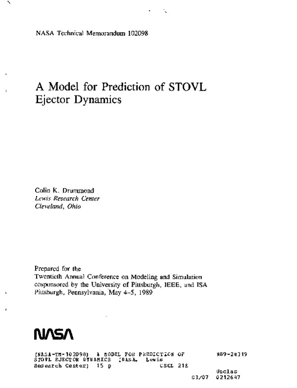 (PDF) A model for prediction of STOVL ejector dynamics
