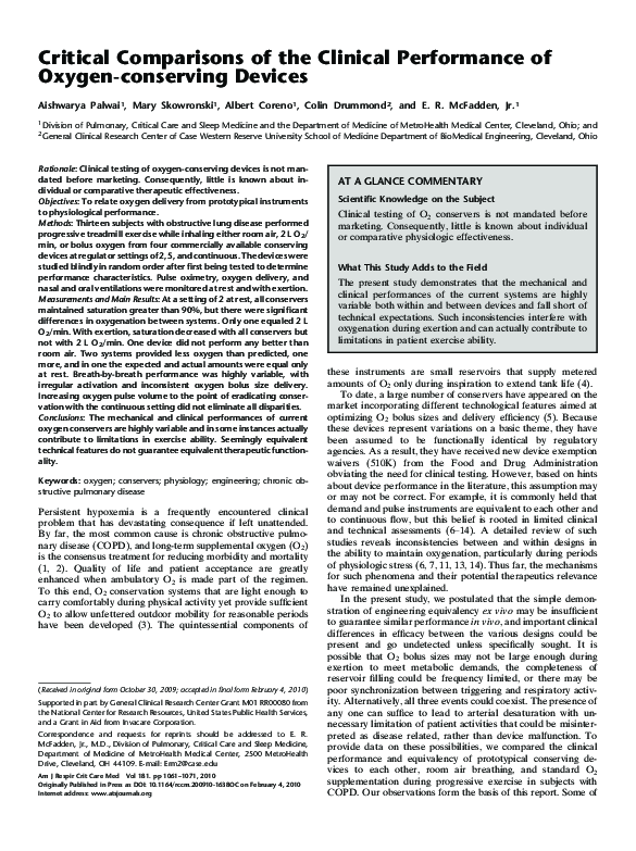 (PDF) Critical Comparisons of the Clinical Performance of Oxygen ...