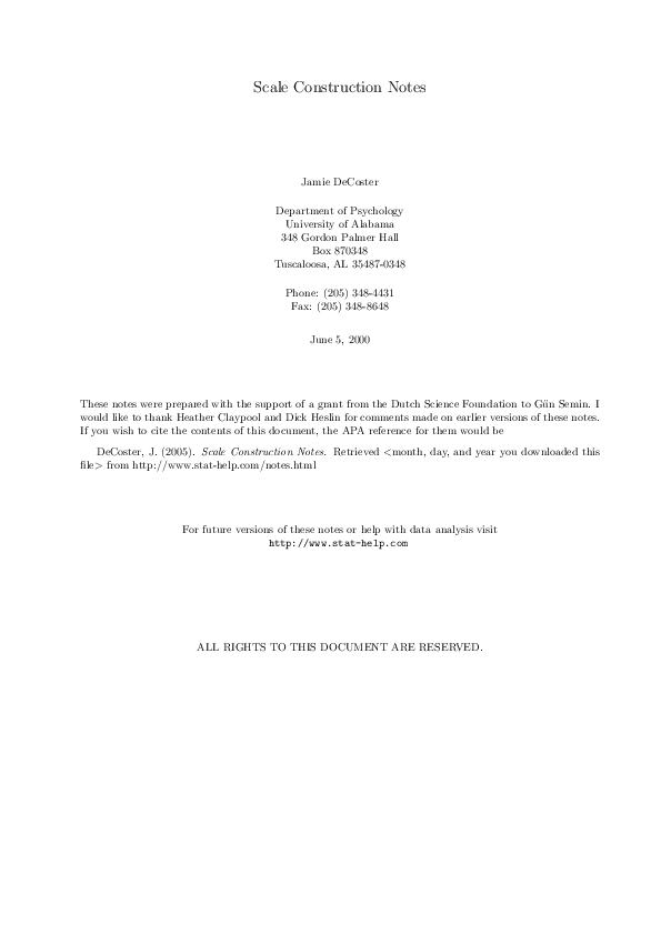 (PDF) Scale Construction Notes