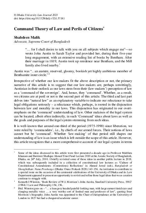 (PDF) Command Theory of Law and Perils of Citizens