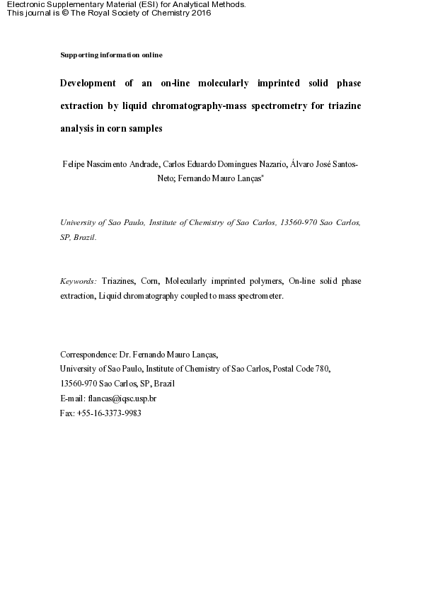 (PDF) Development of on-line molecularly imprinted solid phase extraction-liquid chromatography ...