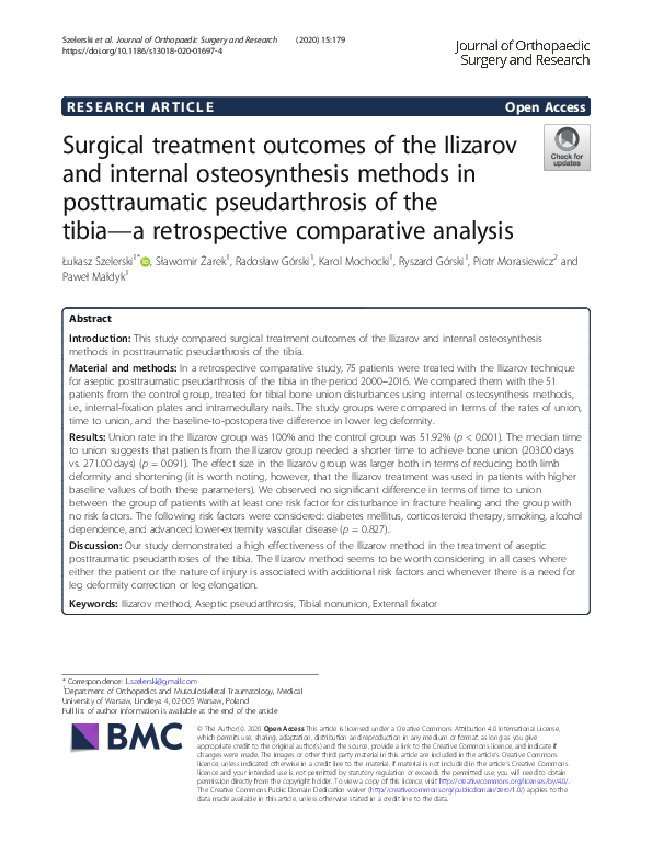(PDF) Surgical treatment outcomes of the Ilizarov and internal ...