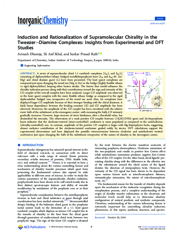 (PDF) Induction and rationalization of supramolecular chirality in a Zn ...