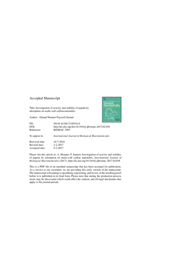 (PDF) Investigation of the activity and stability of papain in ...