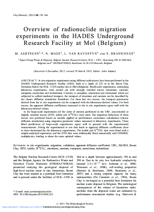 (PDF) Overview of radionuclide migration experiments in the HADES ...