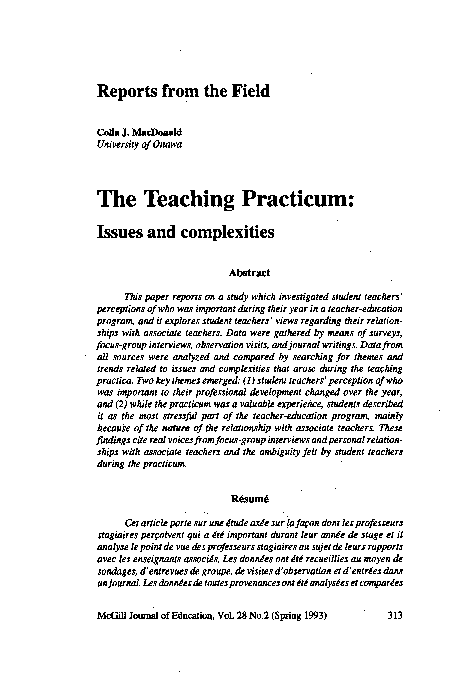 (PDF) Reports from the Field: THE TEACHING PRACTICUM: ISSUES AND ...