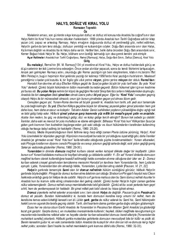 (PDF) Halys, Doñuz ve Kıral Yolu