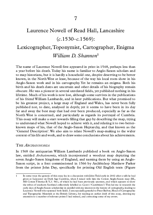 (PDF) Laurence Nowell of Read Hall, Lancashire...' ch in 'North West ...