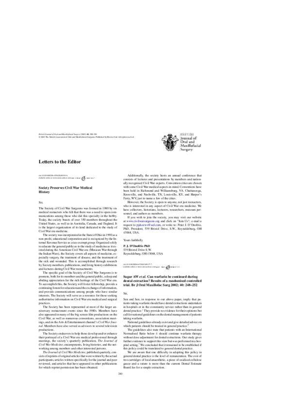 (PDF) Society Preserves Civil War Medical History | Peter D'Onofrio ...