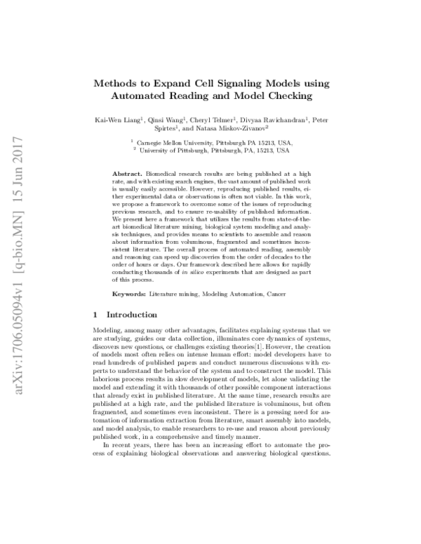 (PDF) Methods to Expand Cell Signaling Models Using Automated Reading and Model Checking | Peter ...