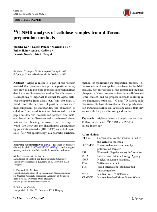 (PDF) 13C NMR analysis of cellulose samples from different preparation methods