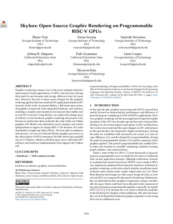 (PDF) Skybox: Open-Source Graphic Rendering on Programmable RISC-V GPUs