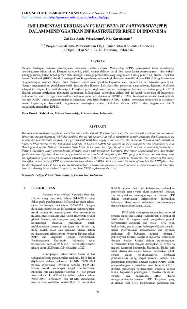 (PDF) Implementasi Kebijakan Public Private Partnership (PPP) Dalam Meningkatkan Infrastruktur ...