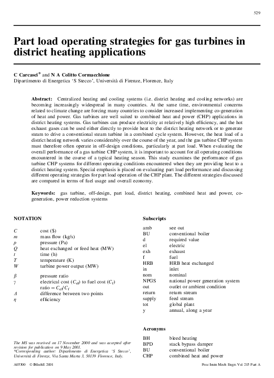 (PDF) Part load operating strategies for gas turbines in district ...