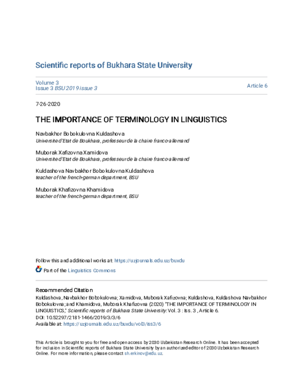 (PDF) The Importance of Terminology in Linguistics