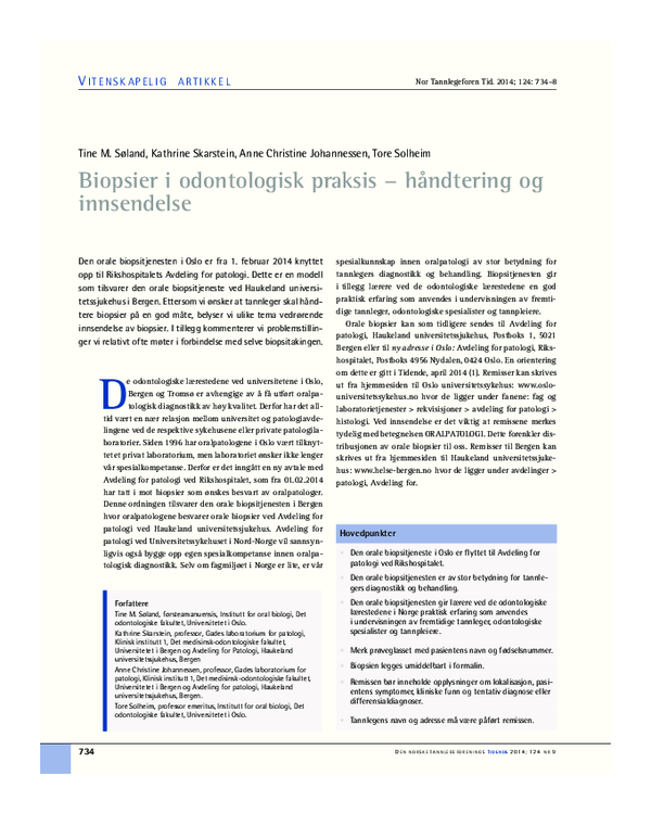 (PDF) Biopsier i odontologisk praksis - håndtering og innsendelse