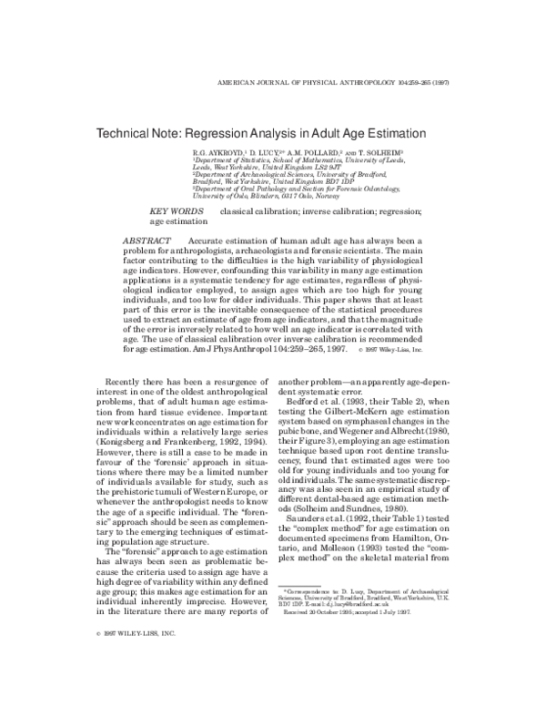 (PDF) Technical note: Regression analysis in adult age estimation