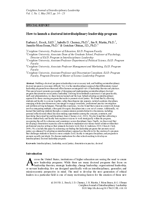 (PDF) How to Launch a Doctoral Interdisciplinary Leadership Program