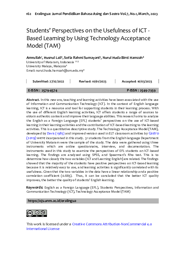 (PDF) Students’ Perspectives on the Usefulness of ICT -Based Learning by Using Technology ...