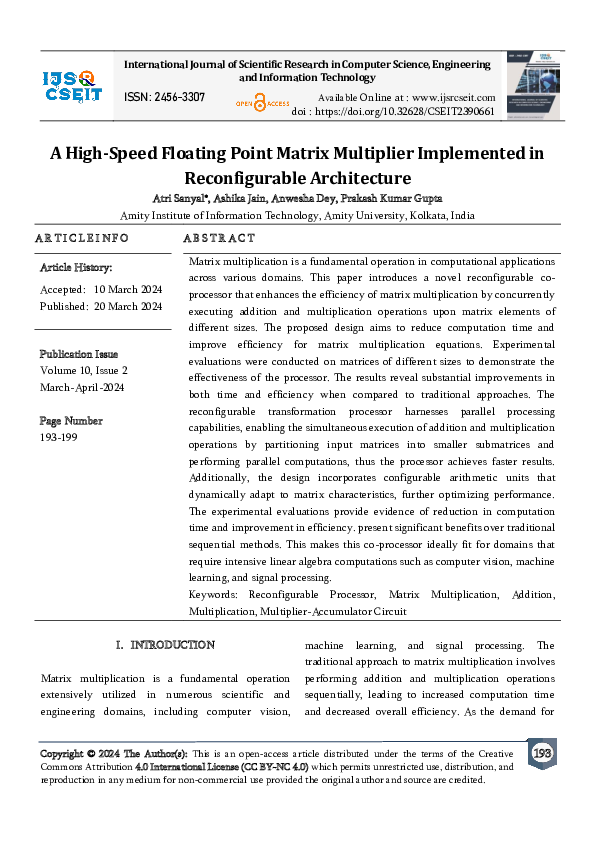 (PDF) A High-Speed Floating Point Matrix Multiplier Implemented in ...