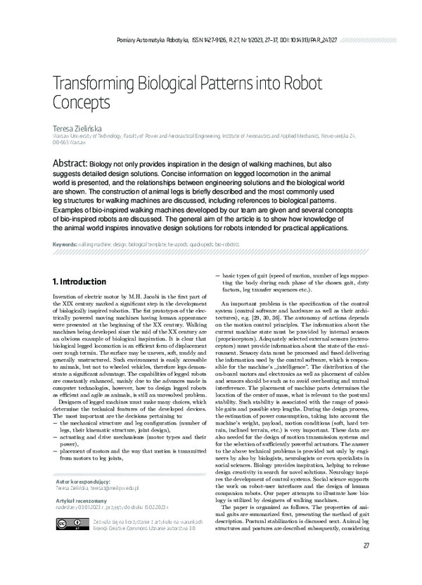 (PDF) Transforming Biological Patterns into Robot Concepts