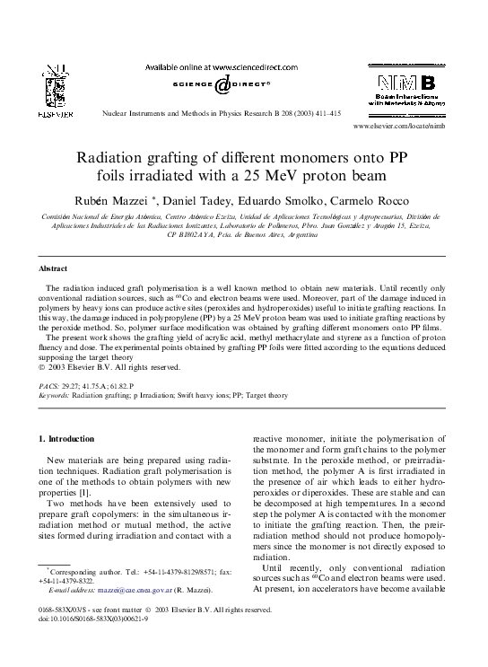 (PDF) Radiation grafting of different monomers onto PP foils irradiated ...