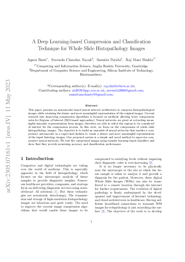 Pdf A Deep Learning Based Compression And Classification Technique For Whole Slide