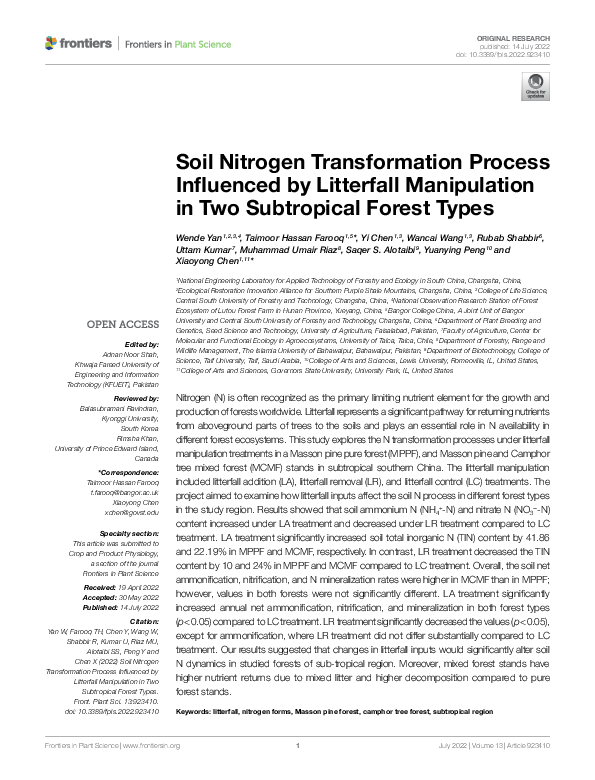 (PDF) Soil Nitrogen Transformation Process Influenced by Litterfall Manipulation in Two ...