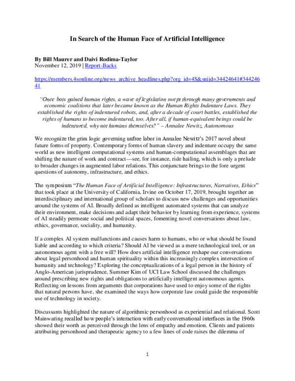 (PDF) In Search of the Human Face of Artificial Intelligence