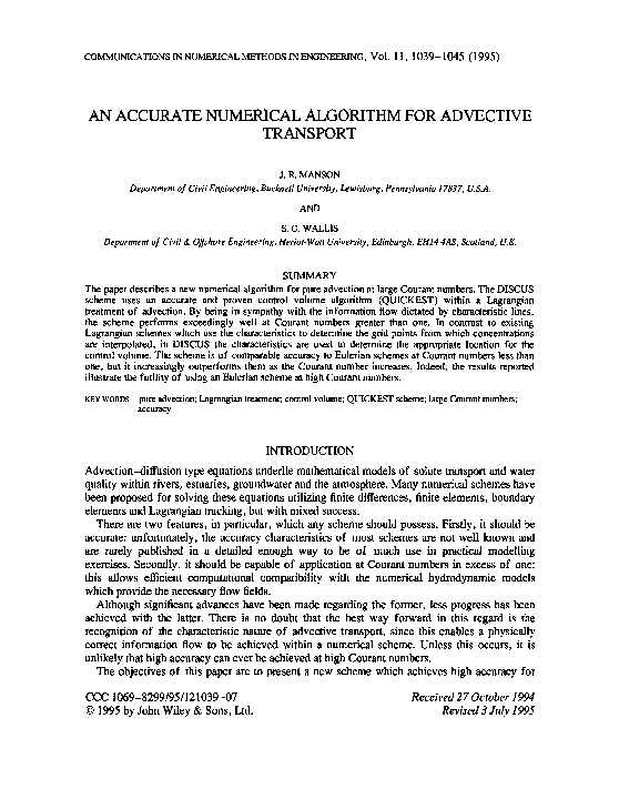 (PDF) An accurate numerical algorithm for advective transport