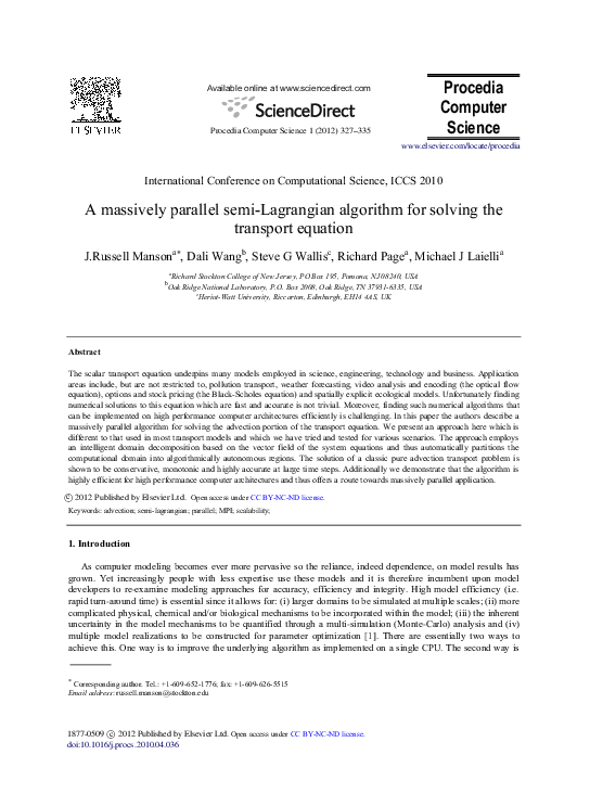 (PDF) A massively parallel semi-Lagrangian algorithm for solving the ...
