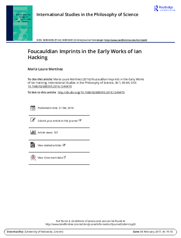 (PDF) Foucauldian Imprints in the Early Works of Ian Hacking