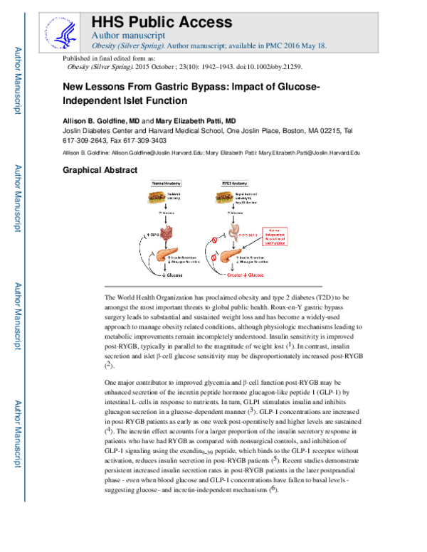 (PDF) New lessons from gastric bypass: Impact of glucose-independent ...