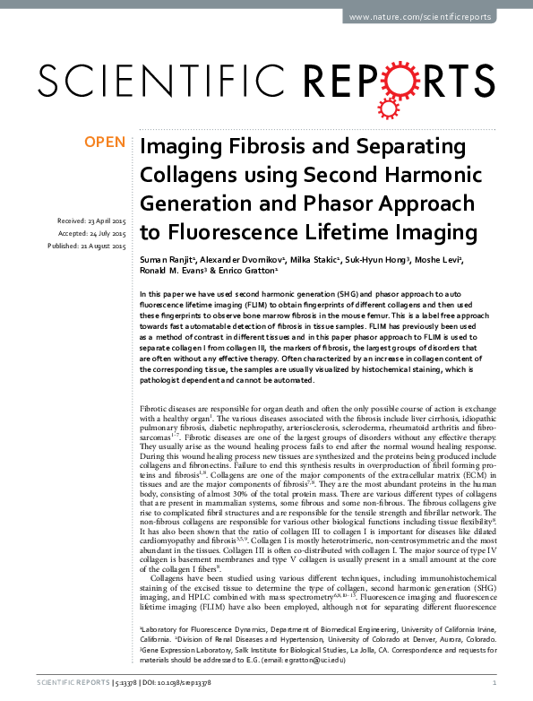 (PDF) Imaging Fibrosis and Separating Collagens using Second Harmonic Generation and Phasor ...