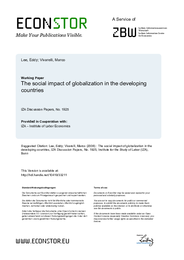 (PDF) The Social Impact of Globalization in the Developing Countries