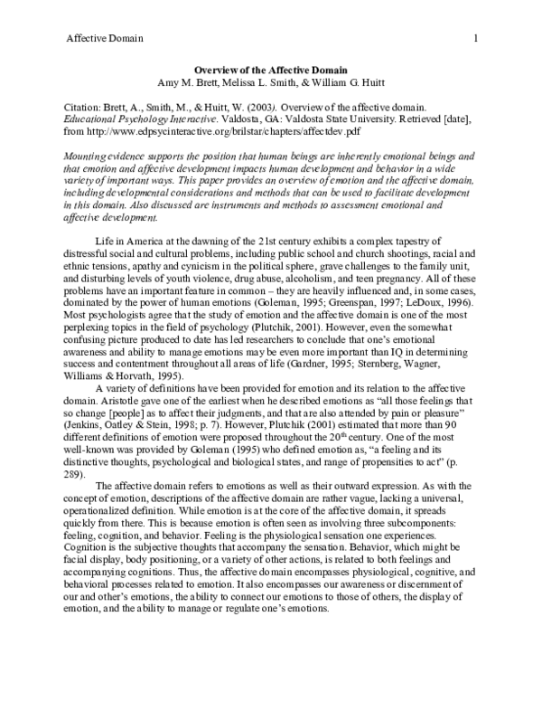 (PDF) Affective Domain 1 Overview of the Affective Domain