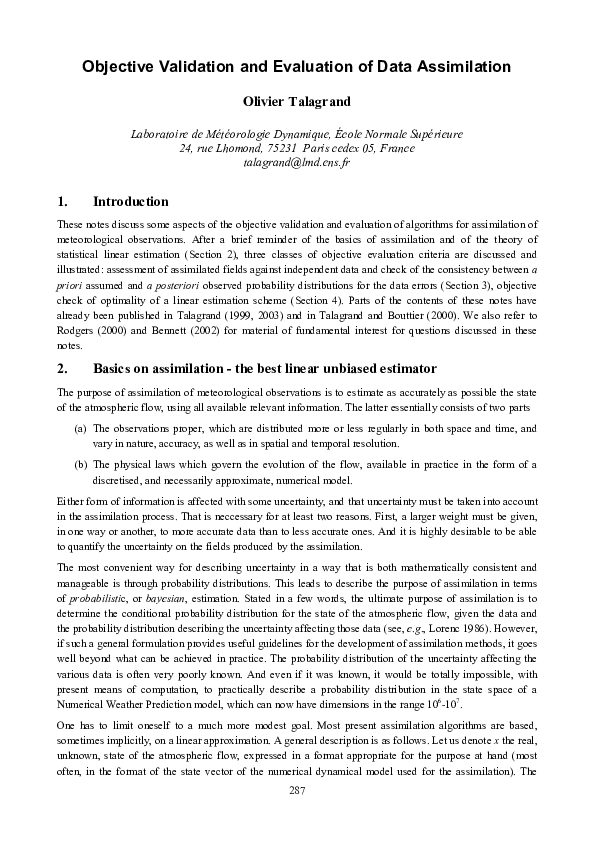 (PDF) Objective Validation and Evaluation of Data Assimilation