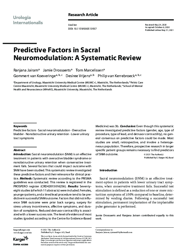 (PDF) Predictive Factors in Sacral Neuromodulation: A Systematic Review