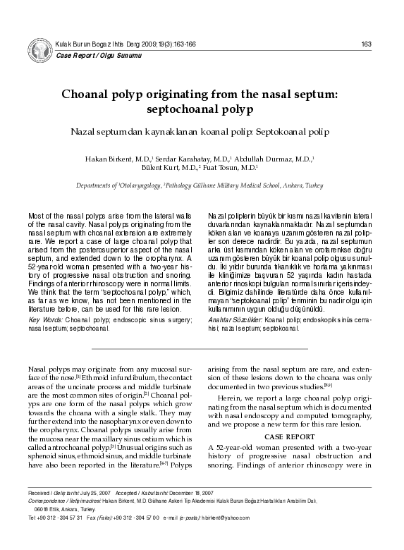 (PDF) Choanal polyp originating from the nasal septum: septochoanal ...