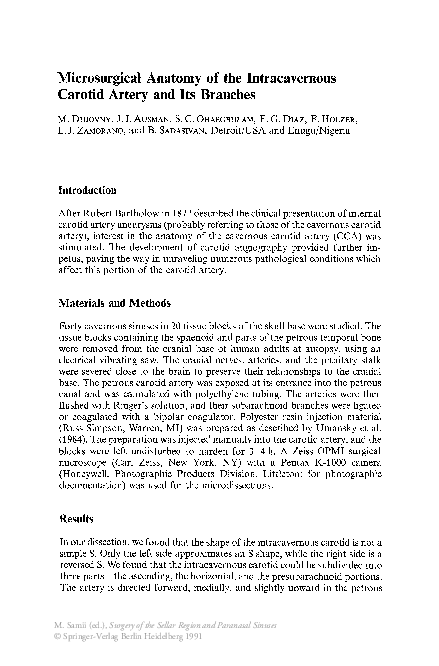 (PDF) Microsurgical Anatomy of the Intracavernous Carotid Artery and ...