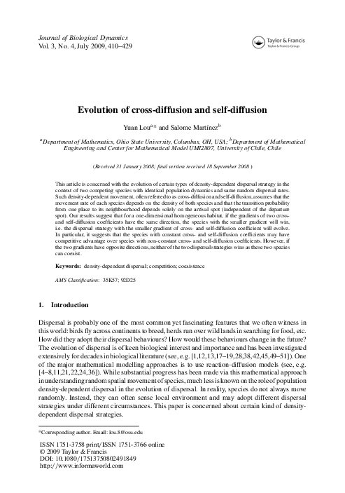 (PDF) Evolution of cross-diffusion and self-diffusion