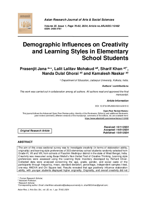 (PDF) Demographic Influences on Creativity and Learning Styles in ...