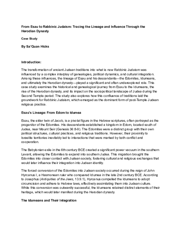 (PDF) From Esau to Rabbinic Judaism: Tracing the Lineage and Influence ...