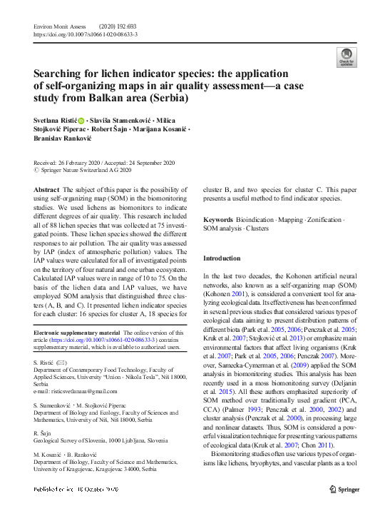 (PDF) Searching for lichen indicator species: the application of self-organizing maps in air ...