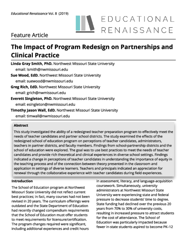 (PDF) Redesigned Partnerships as a Result of Redesigned Educational ...