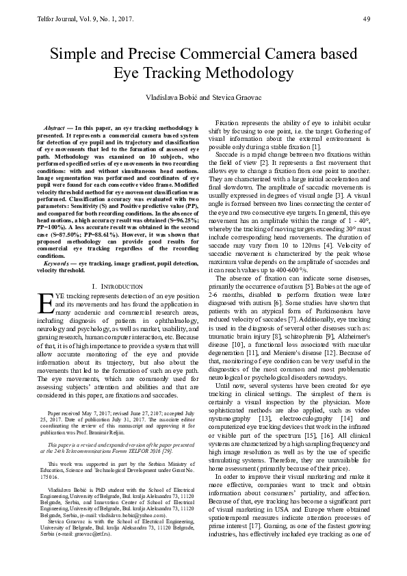 (PDF) Simple and precise commercial camera based eye tracking methodology