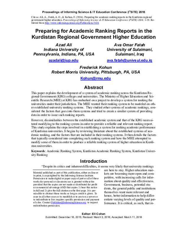 (PDF) Preparing for Academic Ranking Reports in the Kurdistan Regional ...